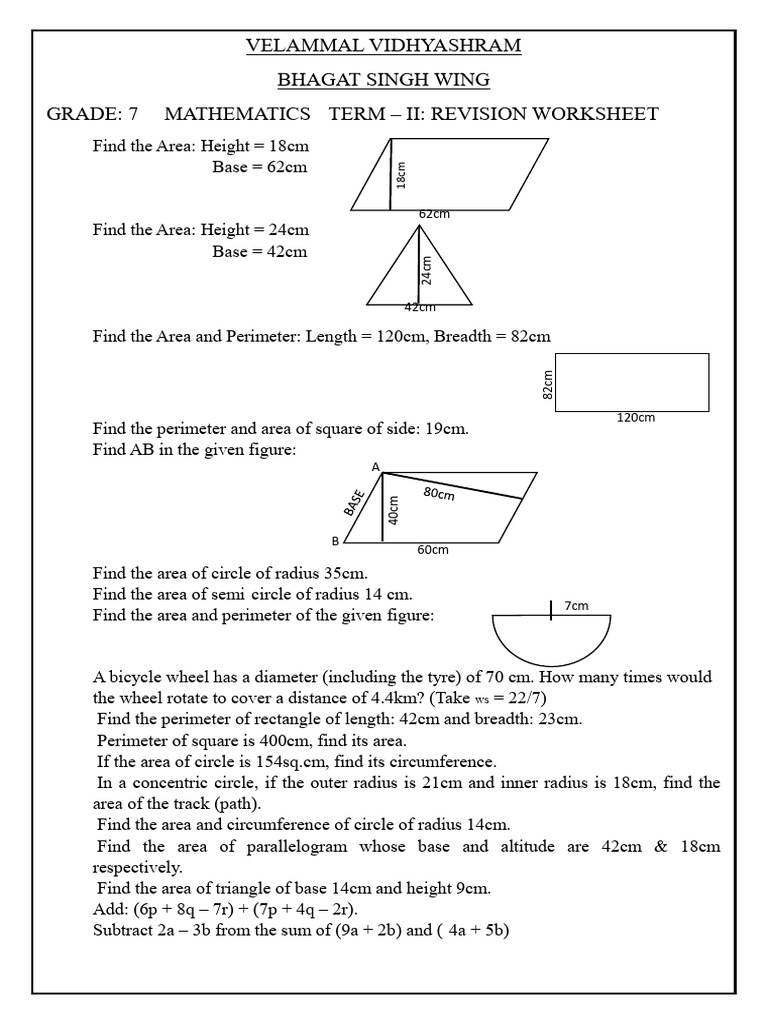 Maths - Term II Revision Worksheet | PDF | Area | Triangle Maths - Term II Revision Worksheet | PDF | Area | Triangle
