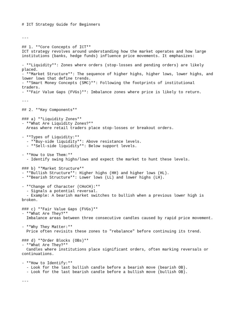 Beginner's Guide to ICT Trading Strategy | PDF | Market Trend | Market ...