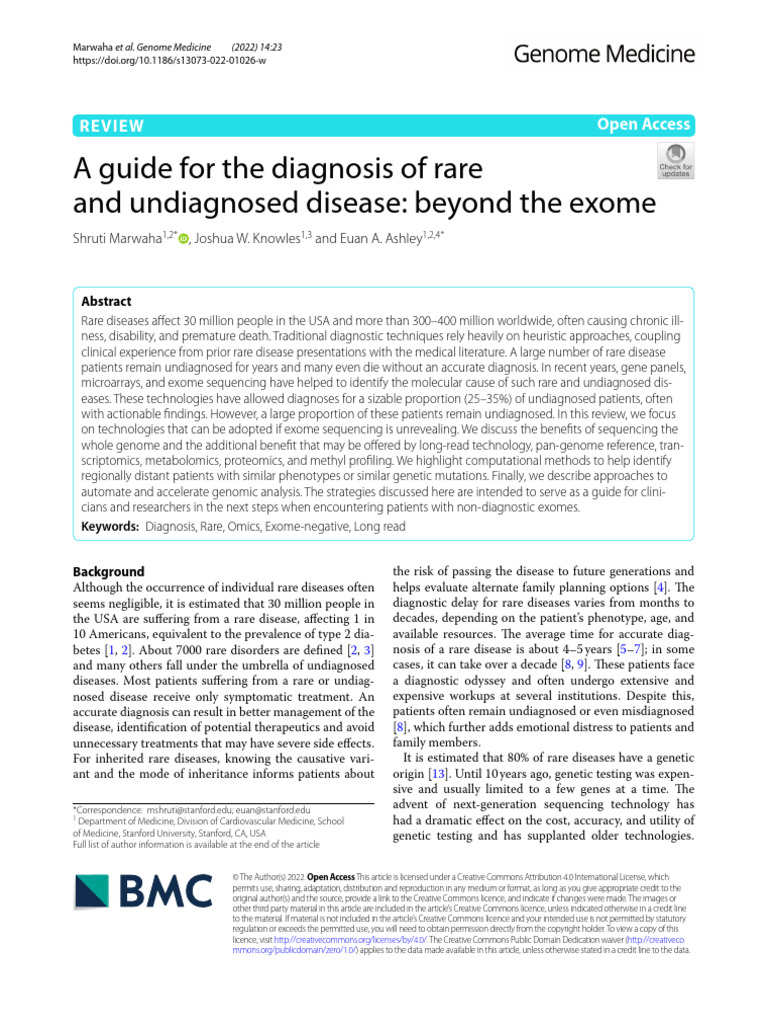 A Guide For The Diagnosis of Rare and Undiagnosed Disease: Beyond The ...