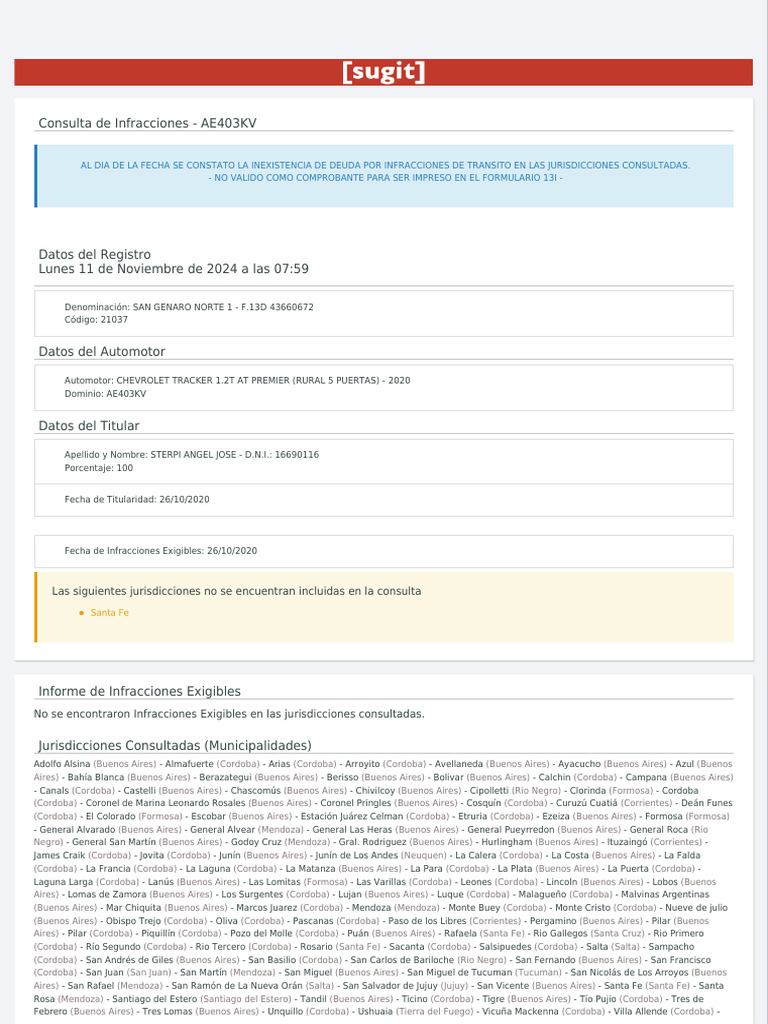 Informe de Multas - AE403KV | PDF | Argentina | América del Sur