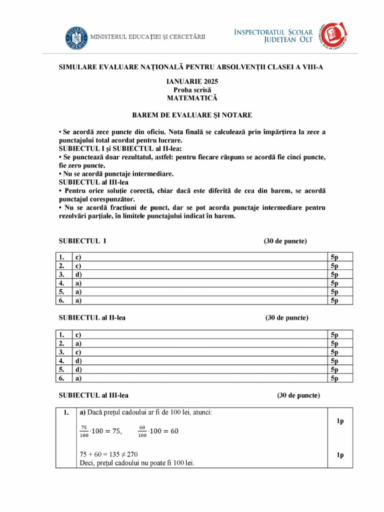 Barem Simulare OLT Ianuarie 2025 PDF Imagine - 250123 - 132224 | PDF