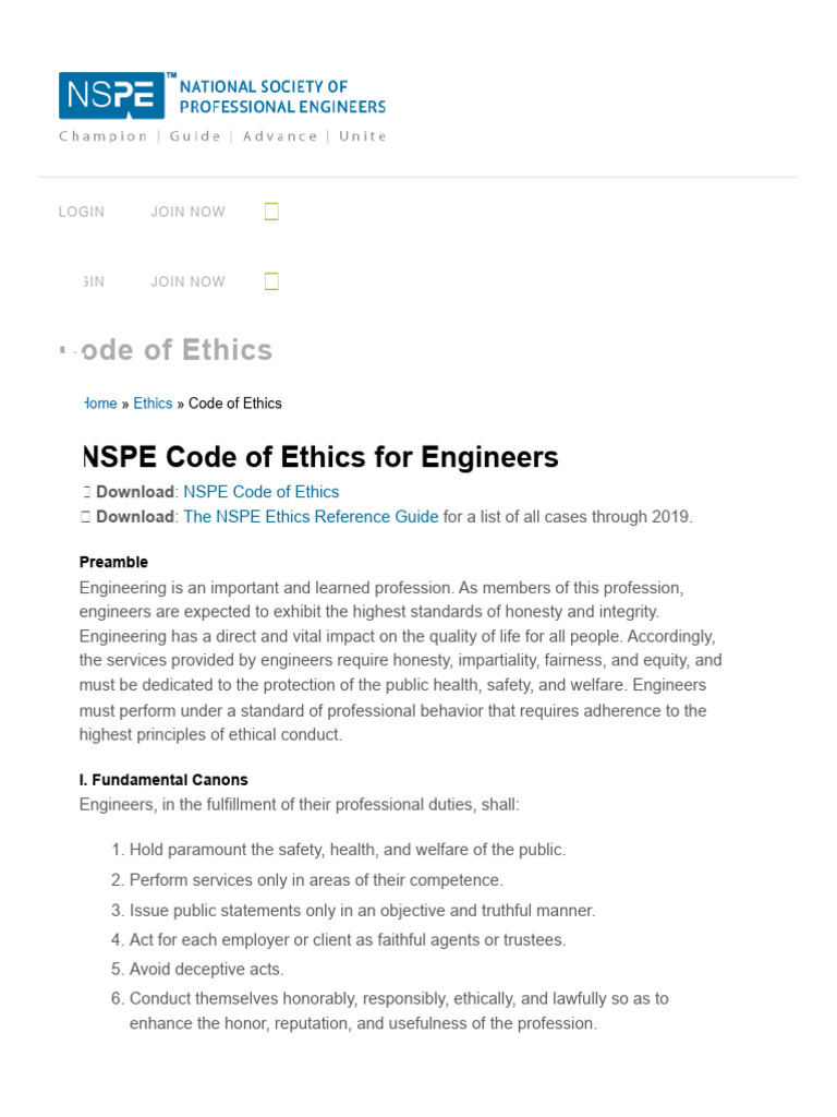 Code of Ethics - National Society of Professional Engineers | PDF ...