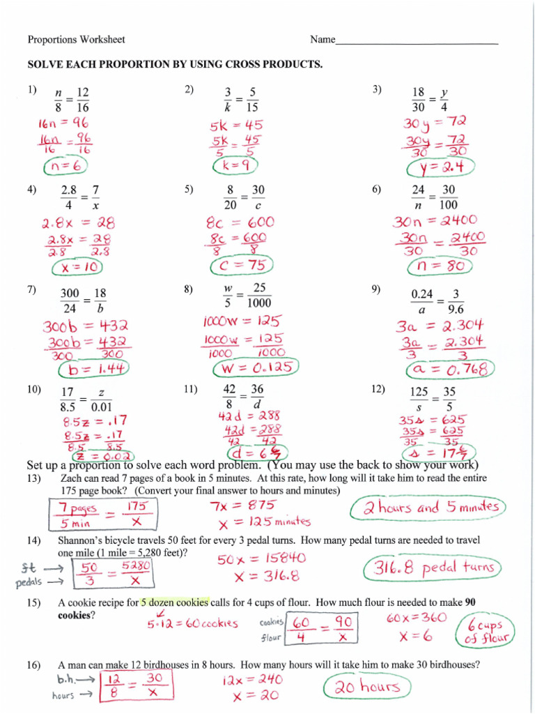 Notes Proportion WS (ANSWERS) | PDF