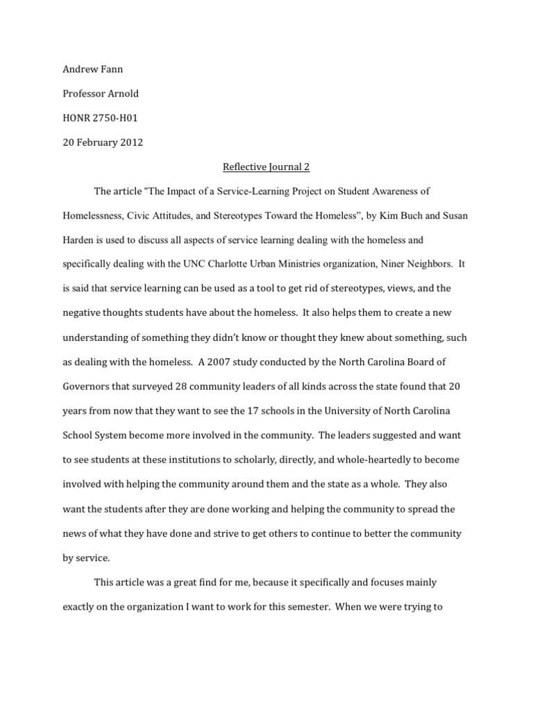 Community Service Reflective Journal 2