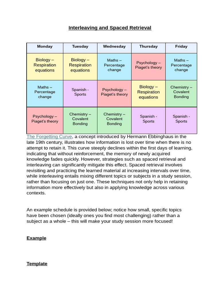 Template - Interleaving and Spaced Retrieval | PDF | Neuroscience ...