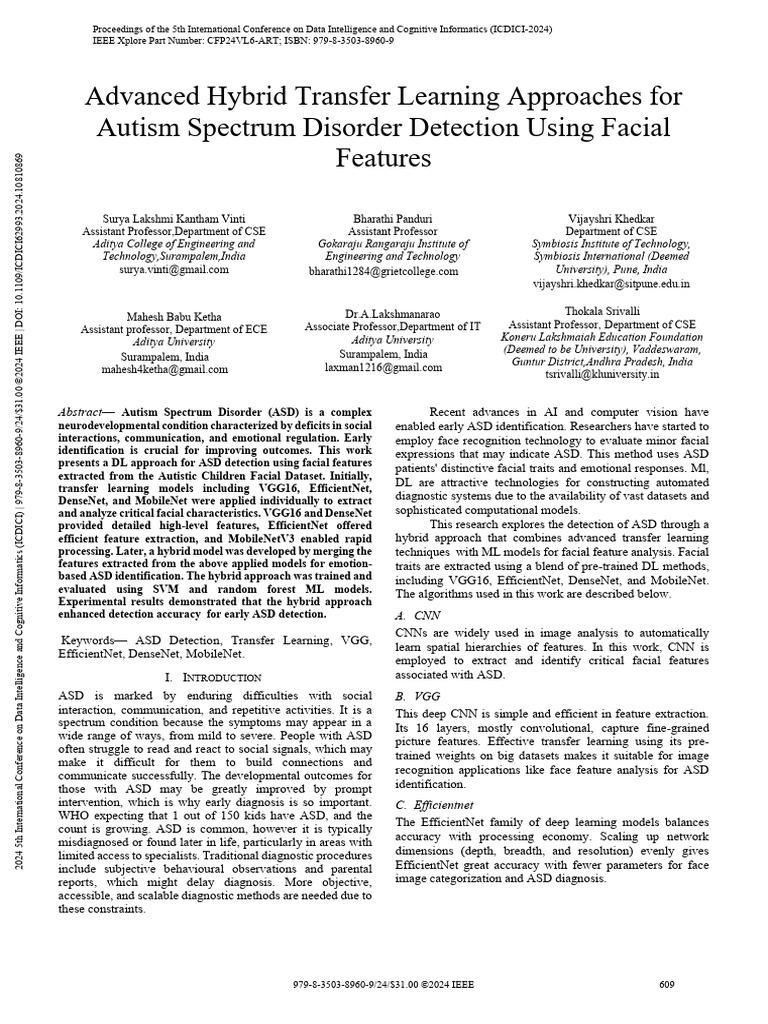 Advanced Hybrid Transfer Learning Approaches For Autism Spectrum Disorder Detection Using Facial