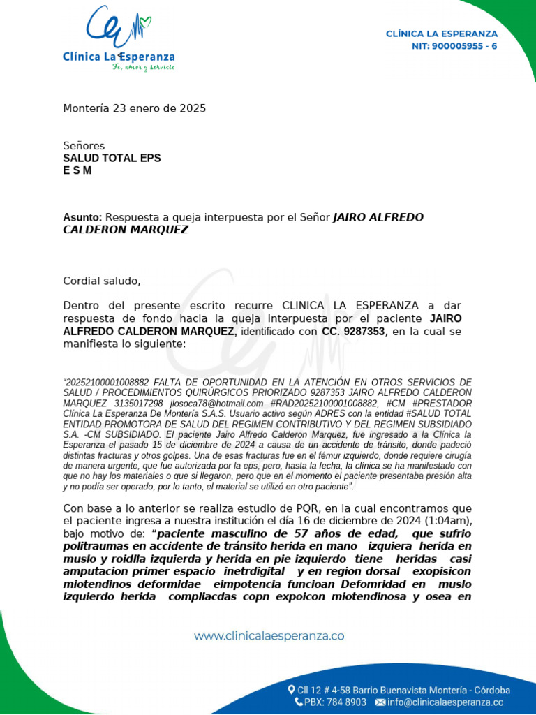 Respuesta Caso Jairo Calderon | PDF