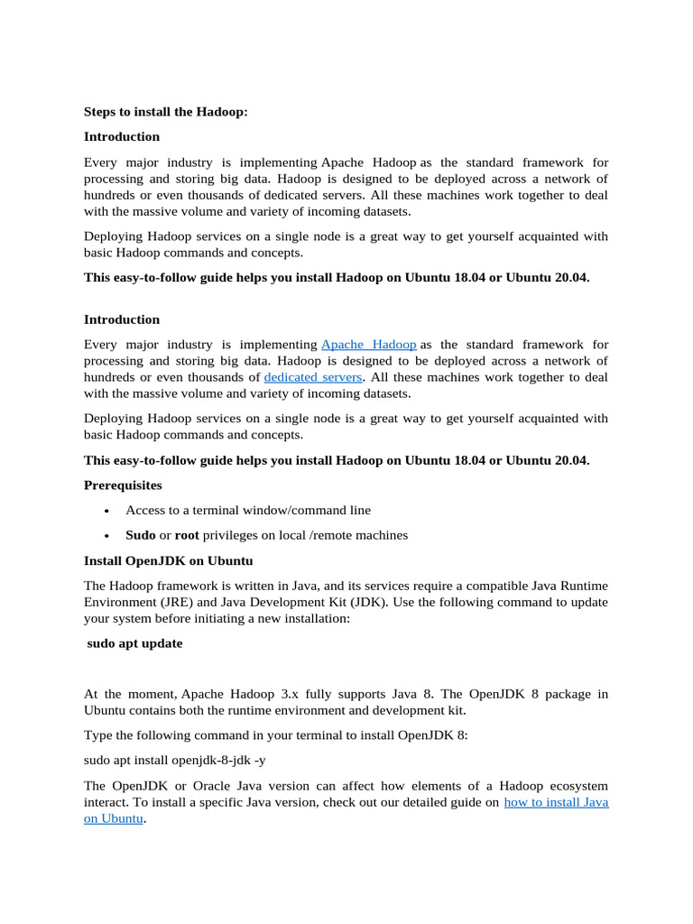 Installation of Hadoop in Ubuntu | PDF | Apache Hadoop | Secure Shell