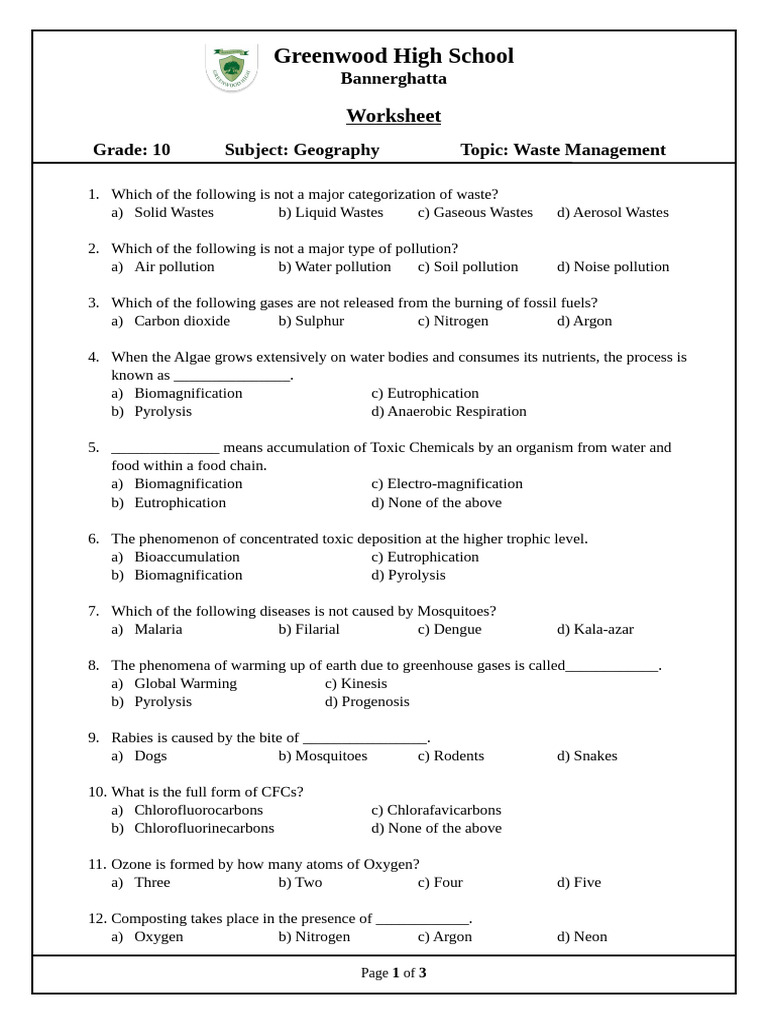 Grade 10 Geography: Waste Management Quiz | PDF | Eutrophication ...