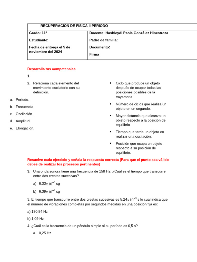 Recuperacion 2do Periodo Fisica | PDF | Olas | Frecuencia