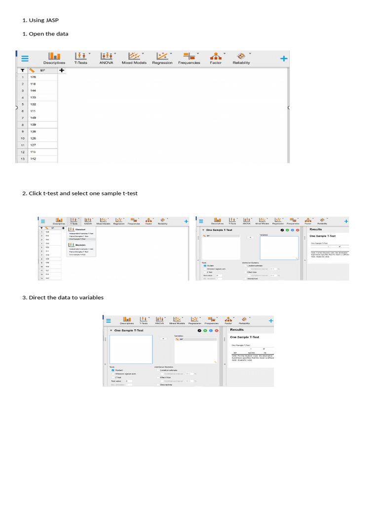 One Sample T Test Using JASP | PDF