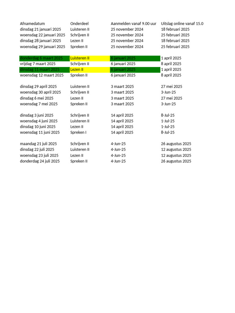2024 09 23 Examenrooster Nt2 Examenjaar 2025 PII | PDF