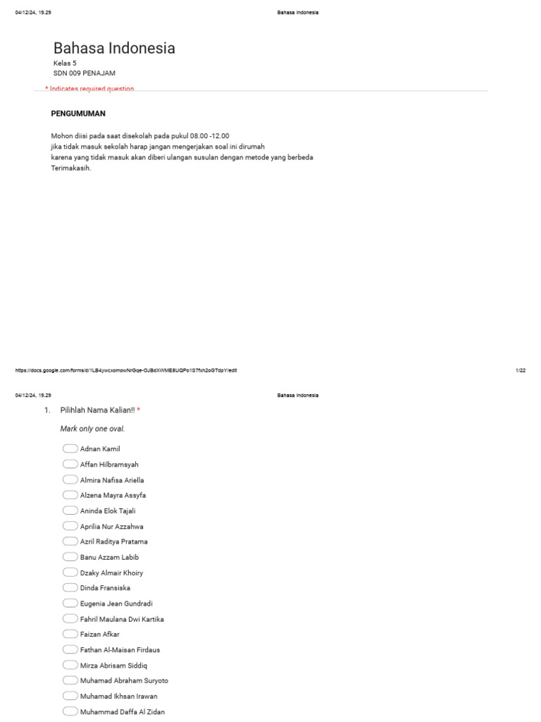 Bahasa Indonesia - Google Forms | PDF