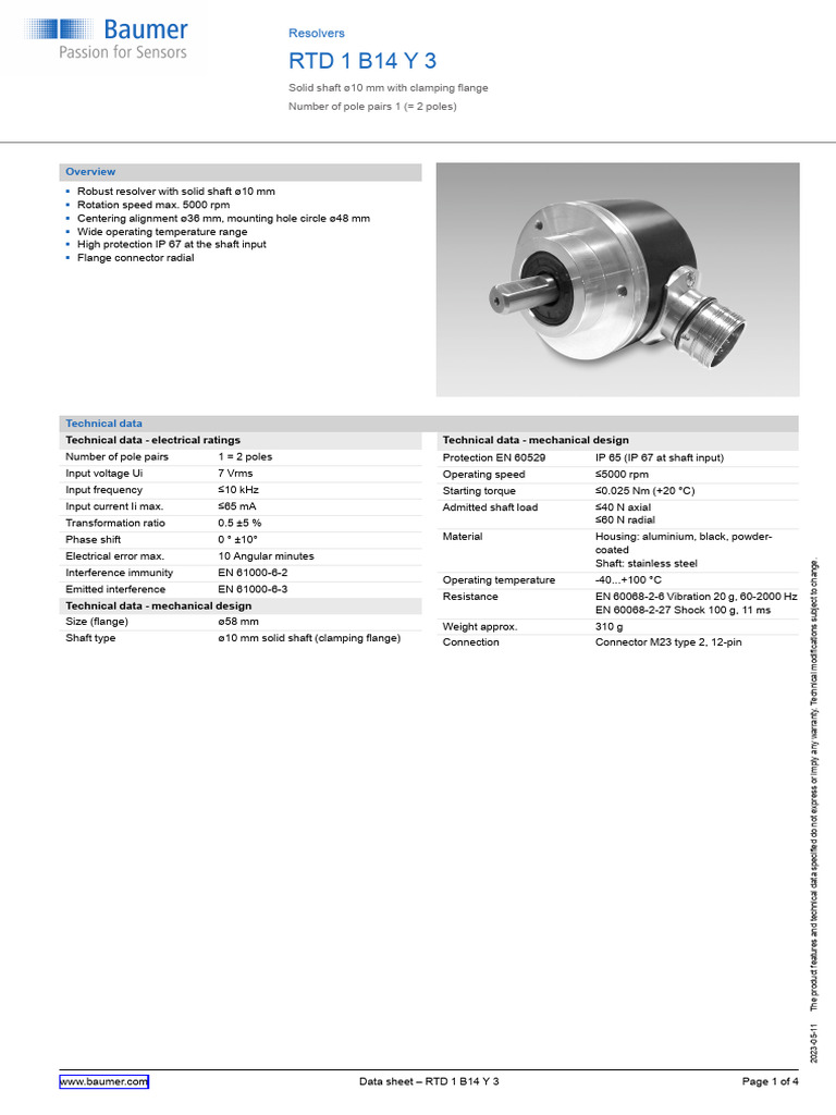 Baumer RTD-1-B14-Y-3 EN 20230511 DS | PDF | Electricity | Electrical Engineering