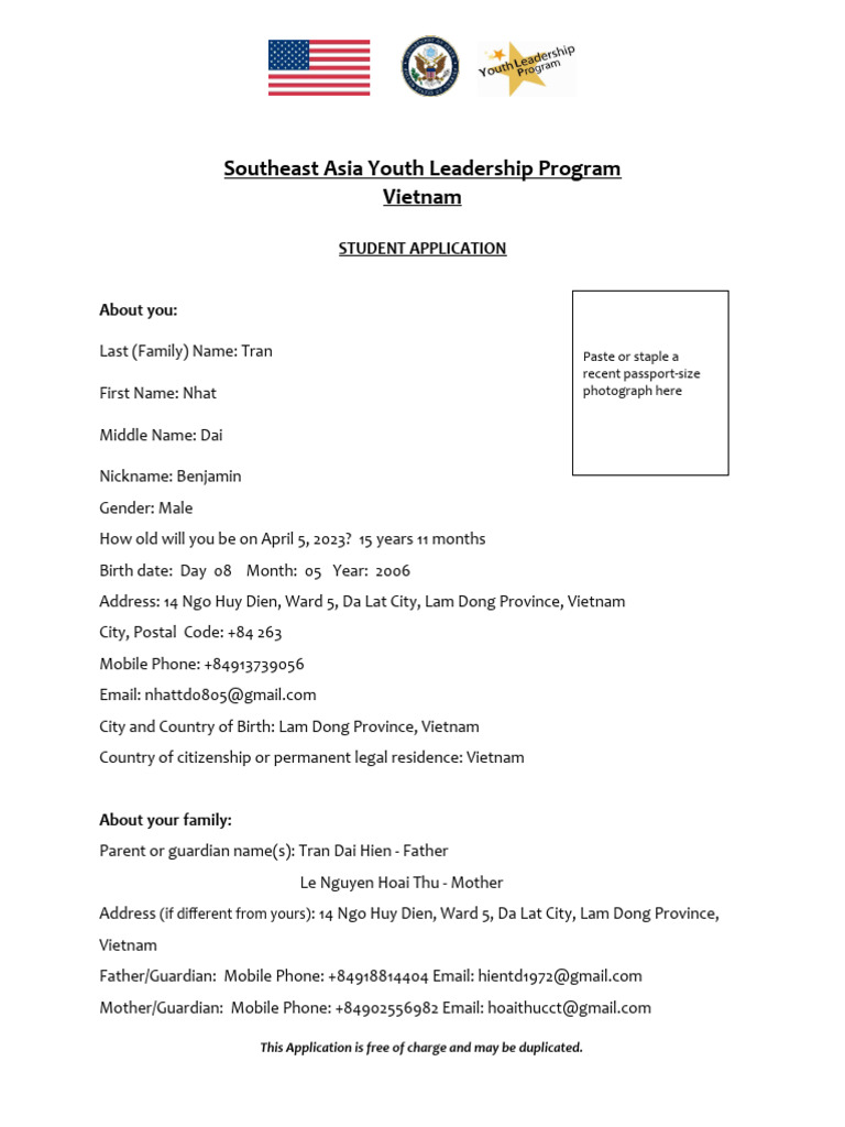 SEAYLP 2023 Student Application | PDF | Leadership | Empathy