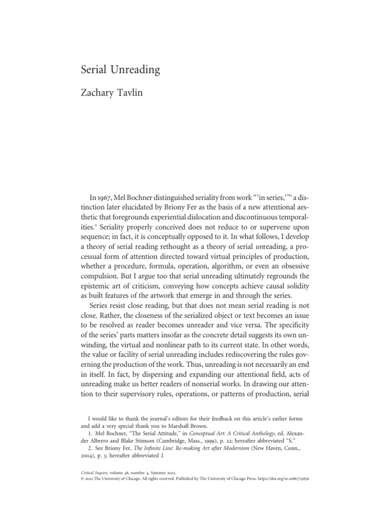 Tavlin Serial Unreading | PDF | Summation | Thought