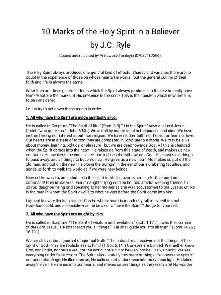 10 Marks of The Holy Spirit in Believe (Edited by A. Timileyin) | PDF