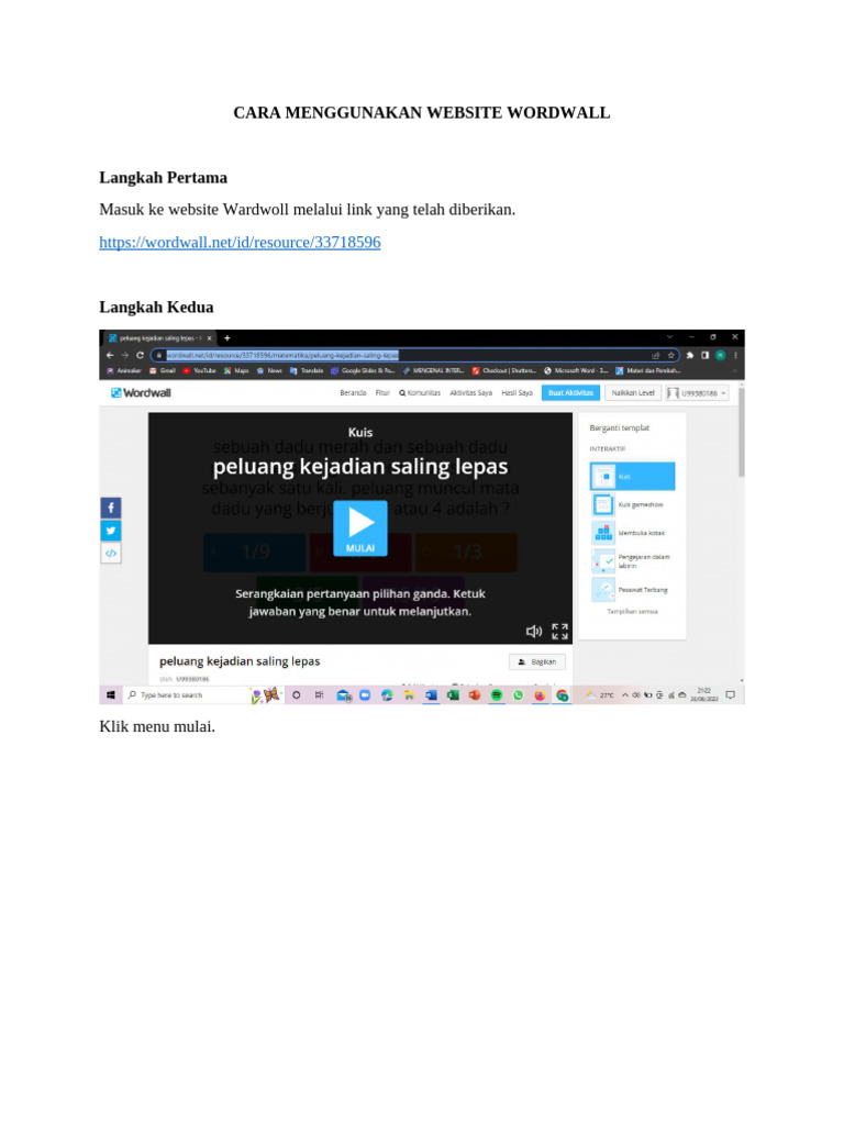 CARA MENGGUNAKAN WEBSITE WORDWALL | PDF