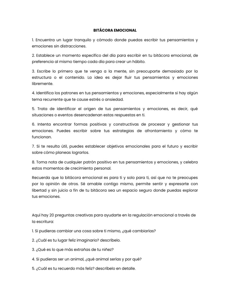 Guía para tu Bitácora Emocional | PDF | Las emociones | Autorregulación ...