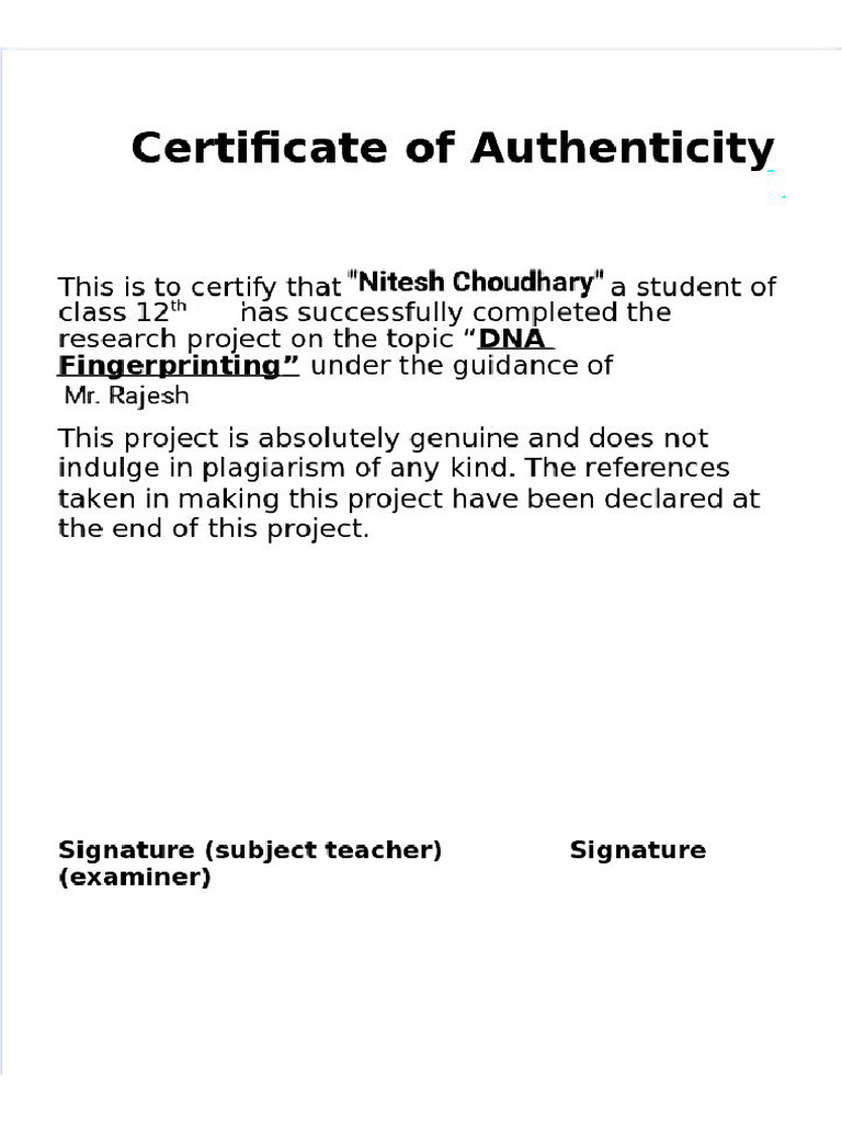 Biology Project 'Dna Fingerprinting' | PDF