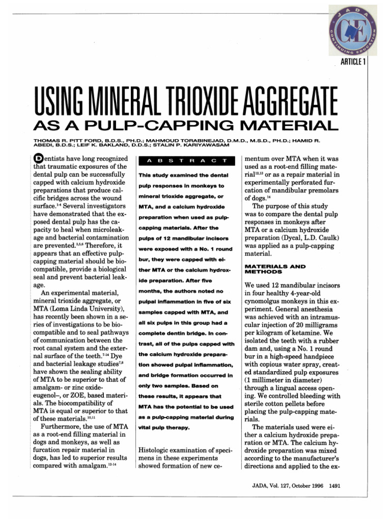 Mineral Trioxideaggregate | PDF | Dentistry Branches | Dentistry