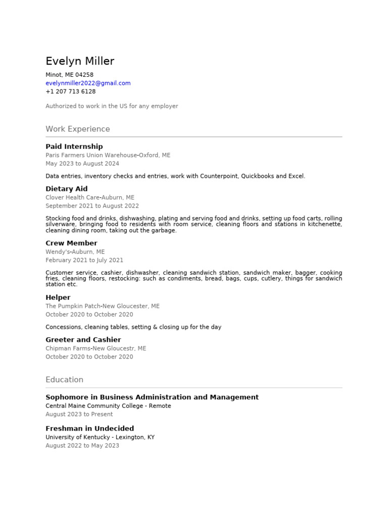 Evelyn Miller Resume | PDF