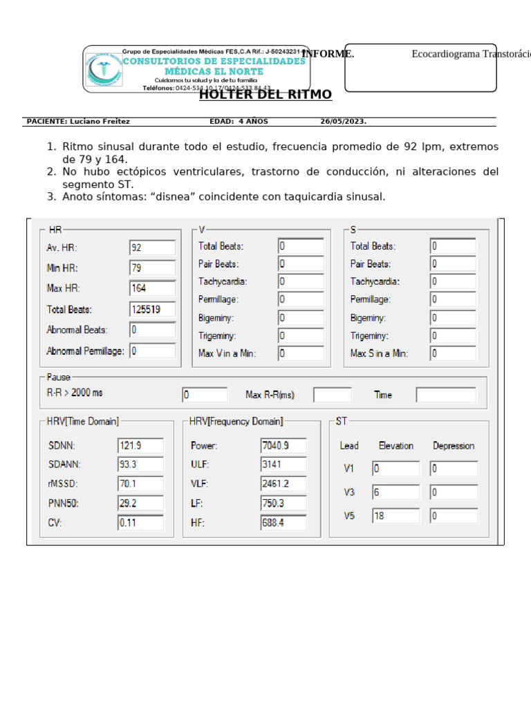 Informe Holter de Luciano Freitez | PDF