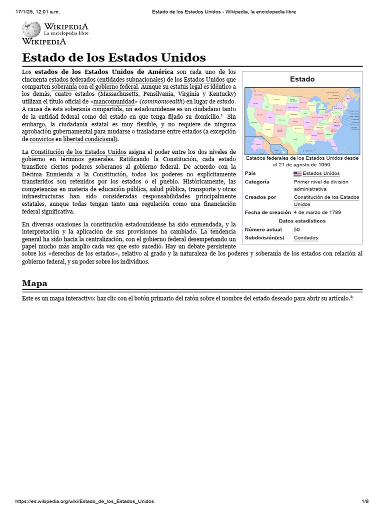 Estado de Los Estados Unidos - Wikipedia, La Enciclopedia Libre | PDF ...