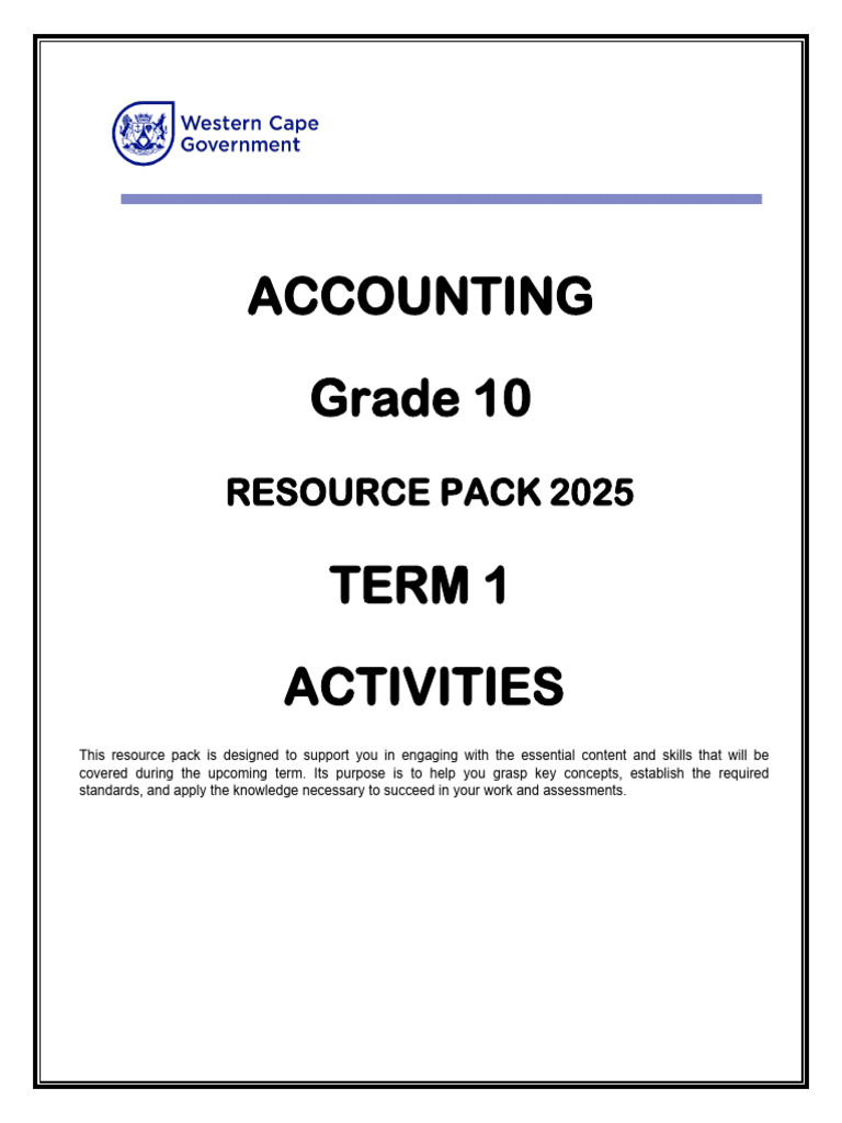 GR 10 - Resource Pack 2025 - Accounting | PDF | Debits And Credits ...