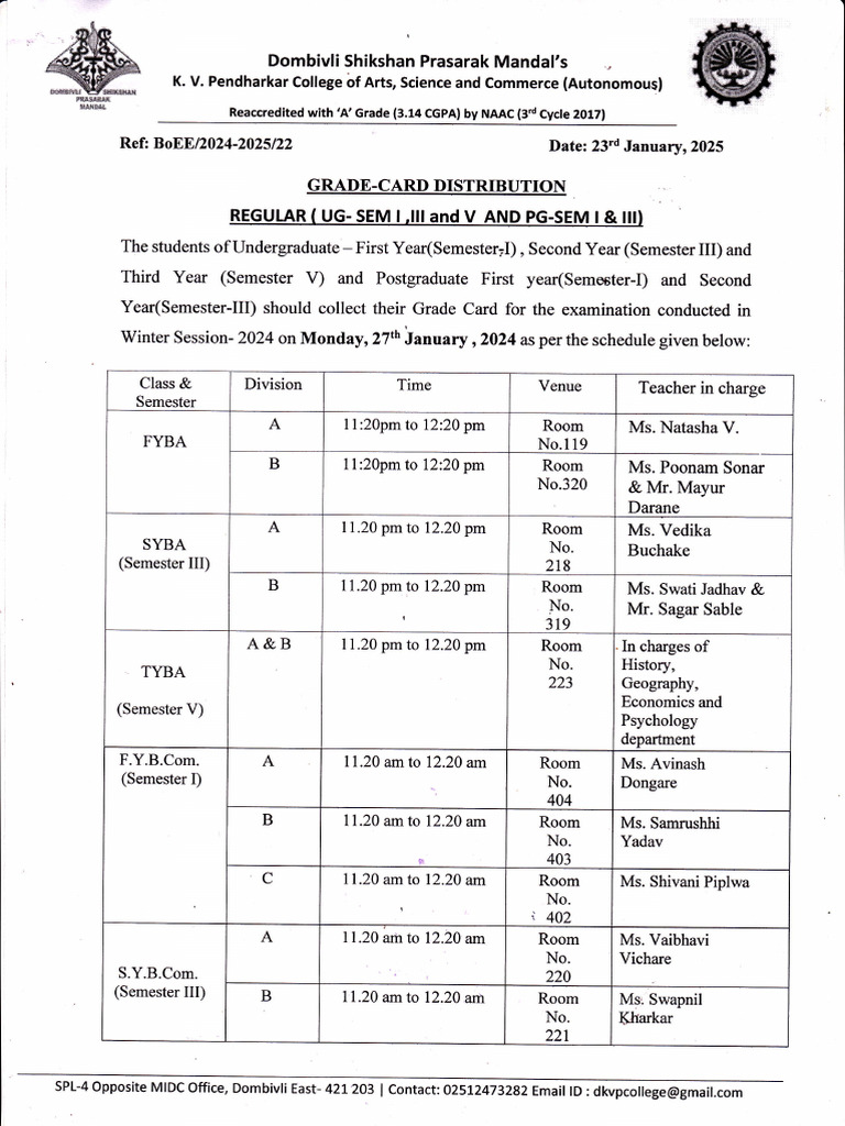 Grade Card Distribution Schedule | PDF | Academia | Educational Stages