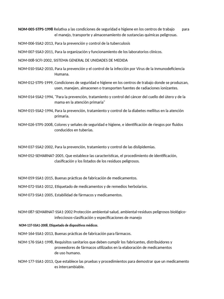 Normas Mexicanas de Seguridad y Salud | PDF | Medicamentos con receta | Laboratorios