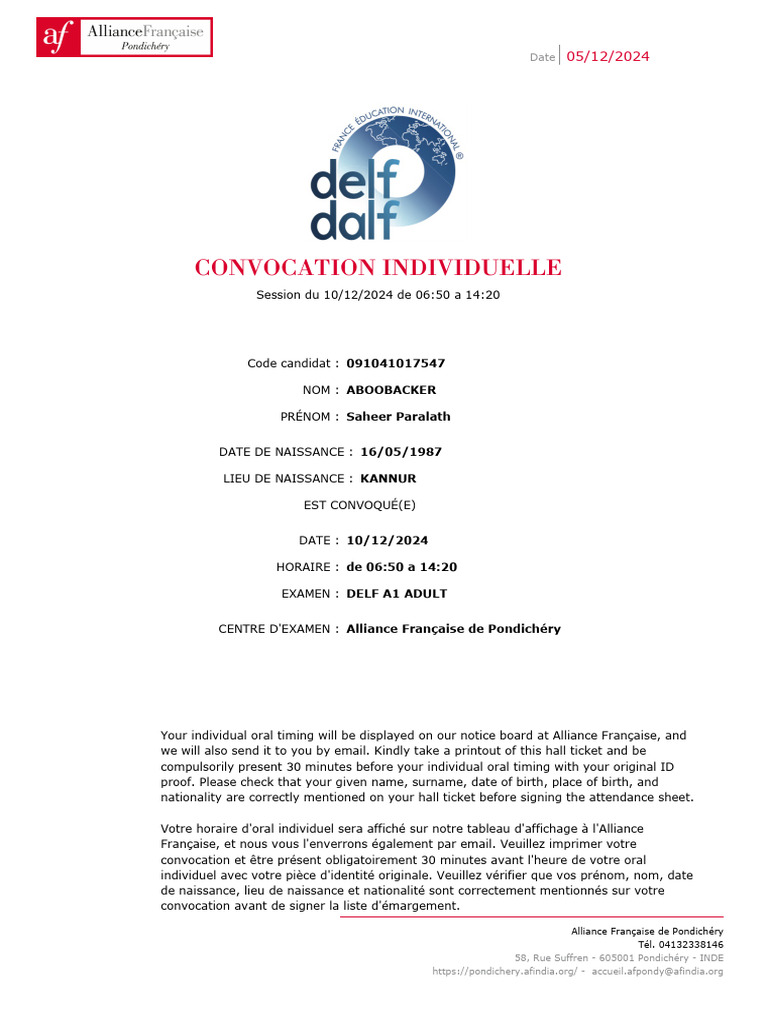 Convocation Delf A1 Adult | PDF | Identity Document | Government