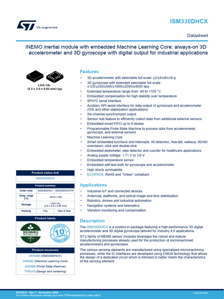 ism330dhcx | PDF | Accelerometer | Machine Learning