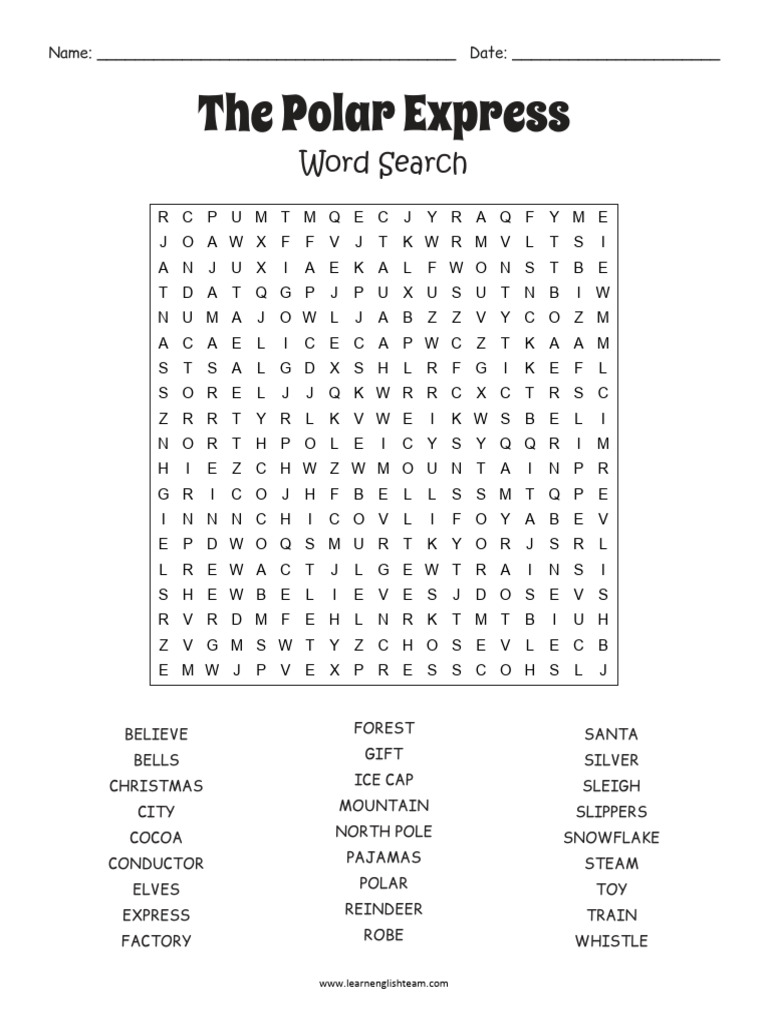 Polar Express Word Search Puzzle | PDF | Word Puzzles | Puzzles
