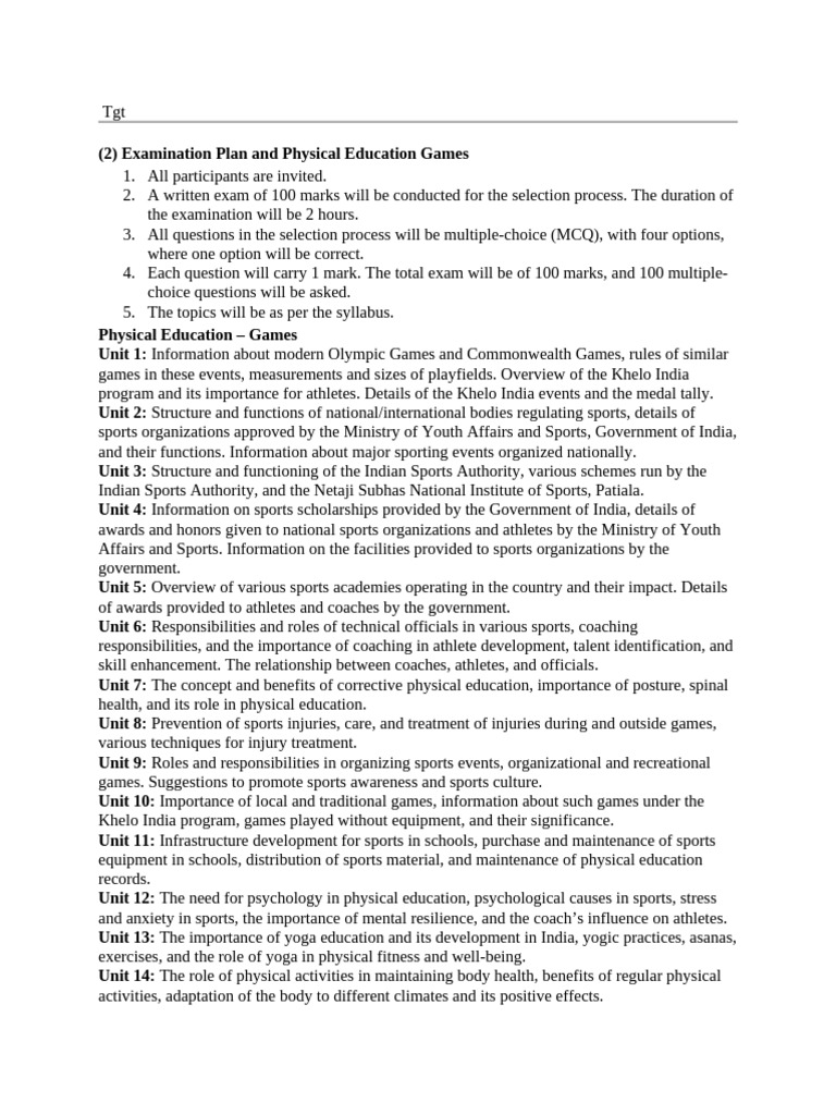 MPTGT, PGT Syllabus - 021256 | PDF | Sports | Physical Education