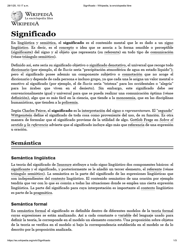 Significado - Wikipedia, La Enciclopedia Libre | PDF | Semiótica ...