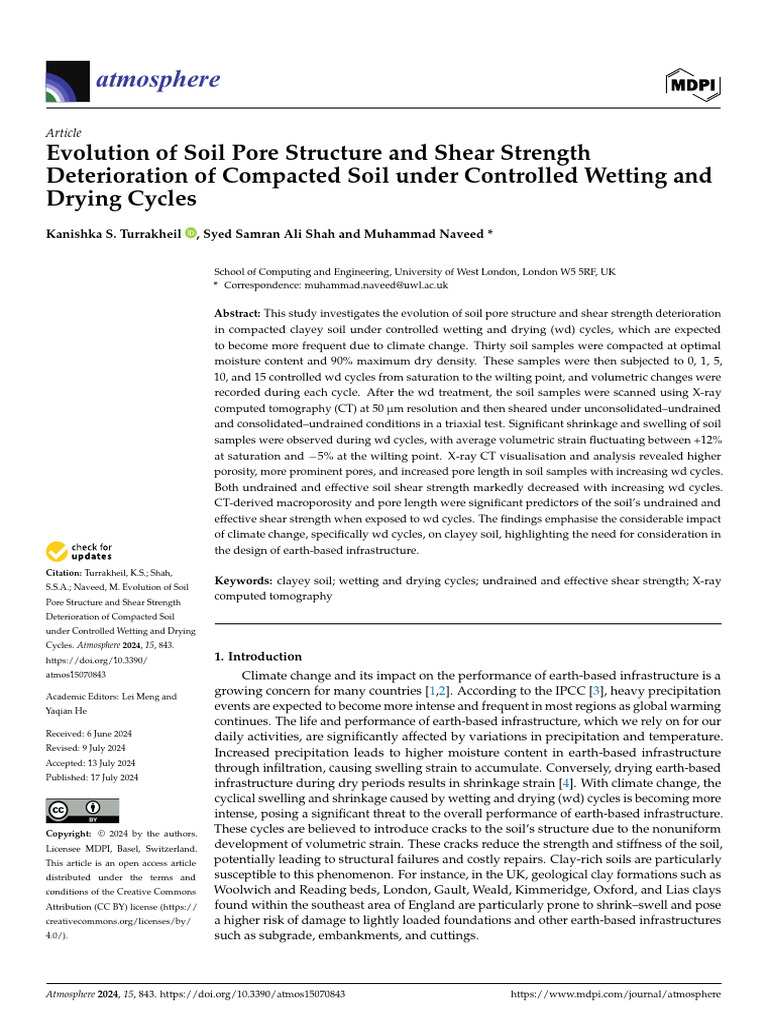 Evolution of Soil Pore Structure and Shear Strength Deterioration of Compacted Soil Under ...