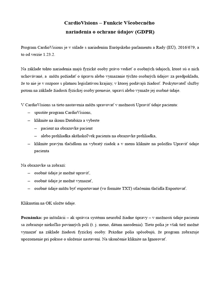 CardioVisions GDPR SLO | PDF