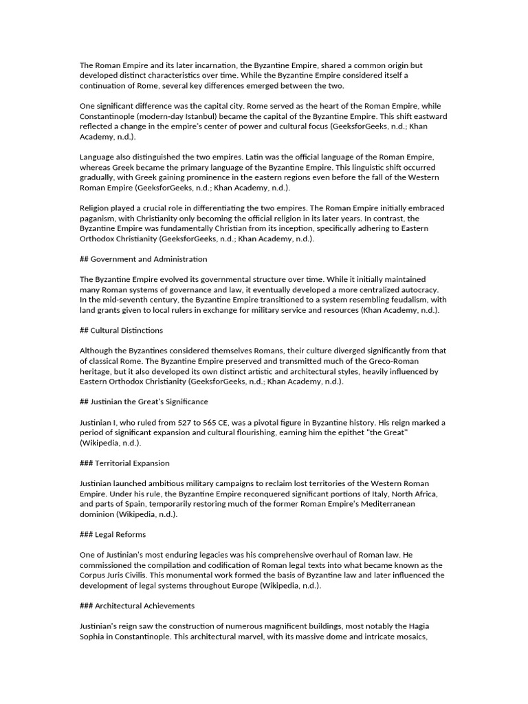 Differences Between Roman and Byzantine Empires | PDF | Byzantine ...