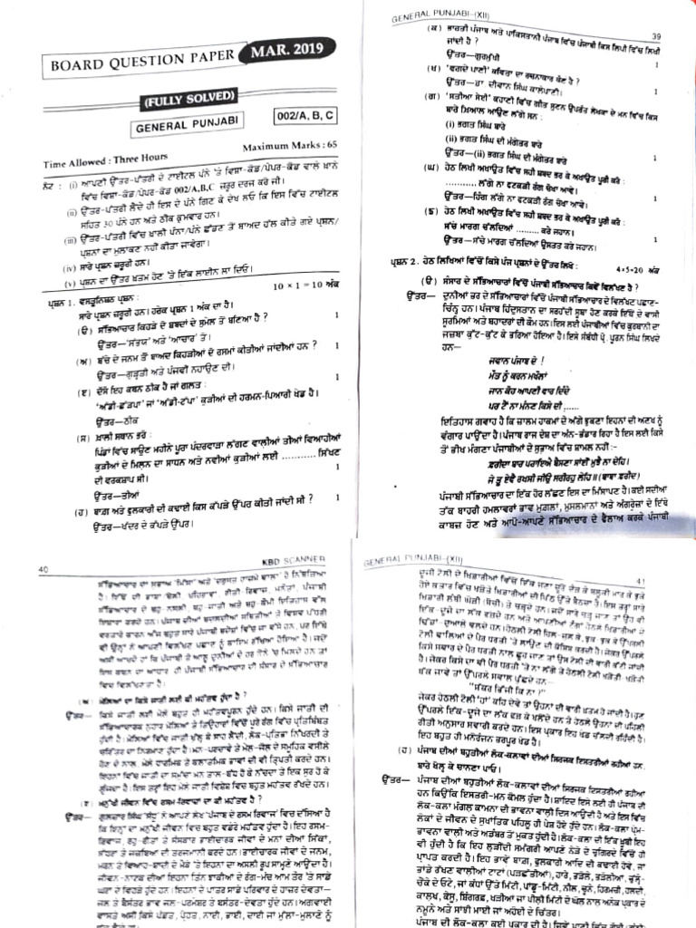 Pseb Pbi Exam 2019 | PDF