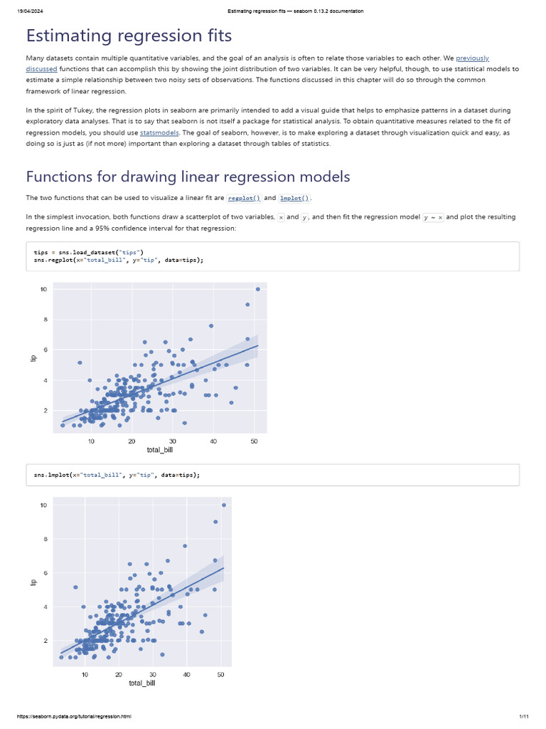 Estimating Regression Fits - Seaborn 0.13.2 Documentation | PDF | Regression Analysis | Linear ...