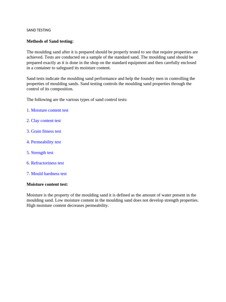 Sand Testing Methods and Procedures | PDF | Hardness | Sand