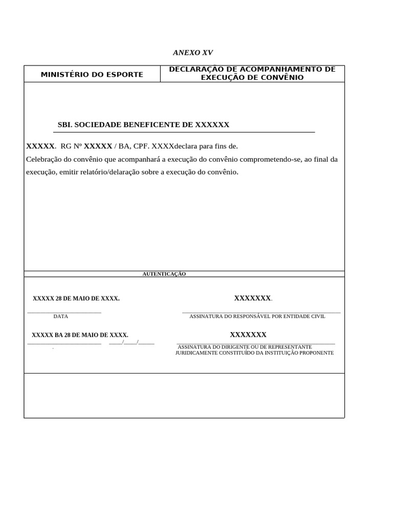 Anexo XV MODELO | PDF