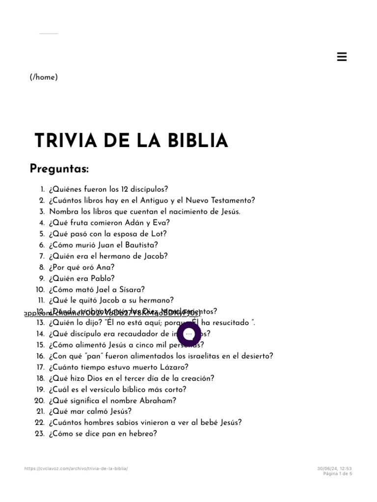 Trivia de La Biblia - CVCLAVOZ | PDF | Jesús | Moisés