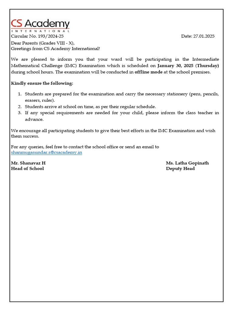 Circular No. 193 IMC Exam | PDF