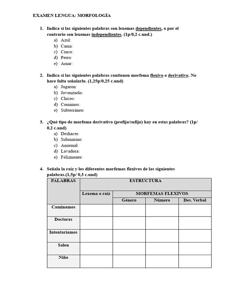 Examen Lengua | PDF