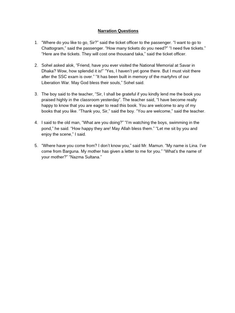 Narration Questions | PDF
