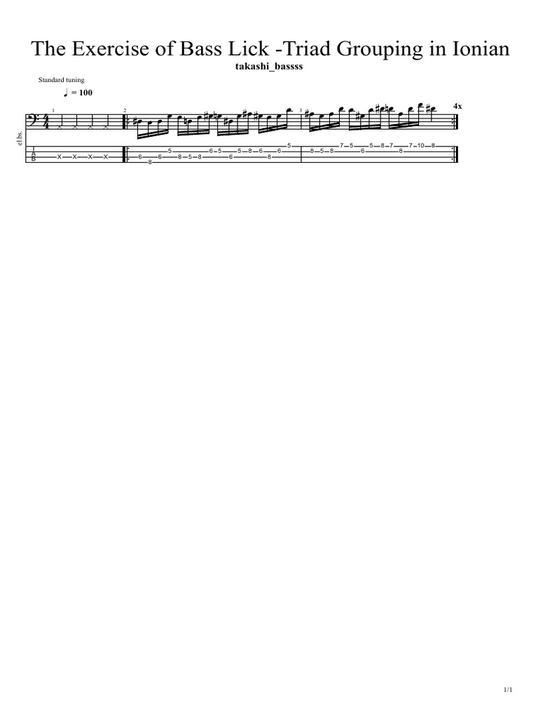 Bass Lick Exercise in Ionian Mode | PDF