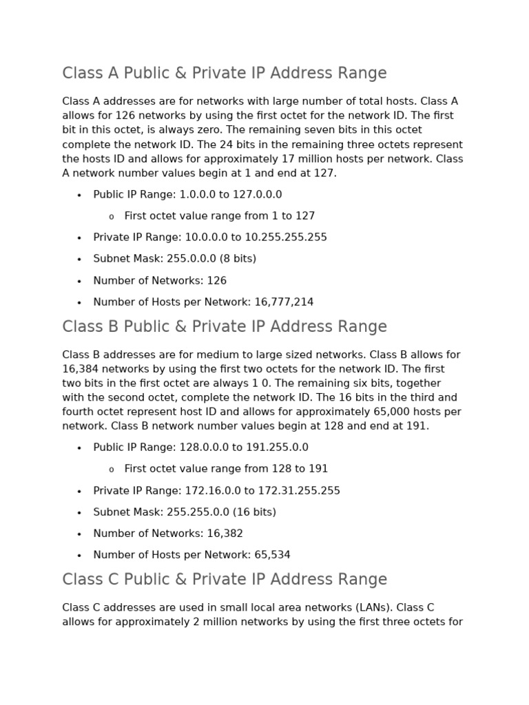 IP Address Classes: Public & Private Ranges | PDF | Ip Address ...