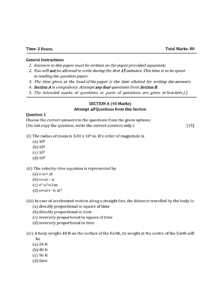 Physics Sample Paper 3 9th | PDF